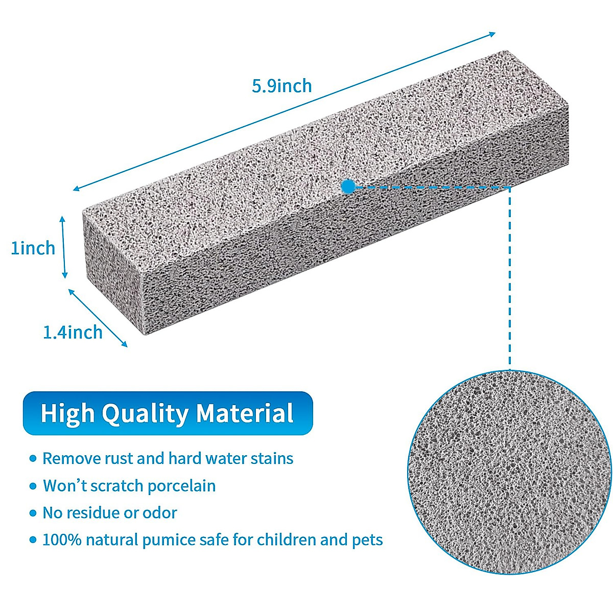 4TH Pumice Stone for Toilet Bowl Cleaning,Remove Away Limescale Stain,Hard Water Rings,Calcium Buildup,Iron and Rust,Scouring Stick for Tile/Bath-tub/Kitchen/Grill/Household - 4 Pack