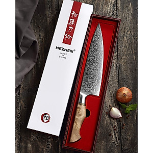 HEZHEN Chef's Knife-Professional-8.3 inch Damascus Steel, Kitchen Knife VG10 Gyuto Knife-Master Series Chef Cooking Tool at Home,Restaurant-Figured Sycamore Wood Handle
