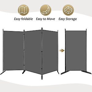 Room Divider 3-Panel Folding Portable Office Walls Divider, Folding Privacy Screens Reduce Ambient Noise in Workspace, Classroom and Healthcare Facilities - 102 W X 16" D x 70" H (Grey)