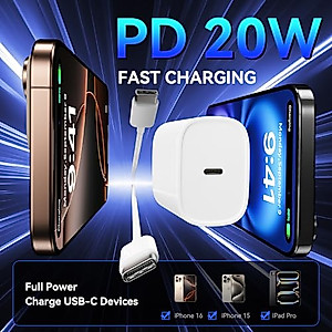 Phone 16 15 Pro Charger Fast Charging, 20W USB C Charger Block with 6ft Long USB C Charging Cable Cord for Phone 16/16 Pro/16 Pro Max/16 Plus/15/15 Pro/15 Pro Max/15 Plus,i-Pad, Galaxy S24-White