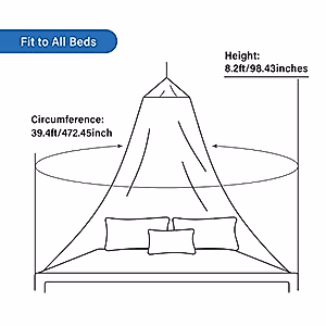 Aoresac Mosquito Net Bed Canopy for Girls, Elegant Canopy Bed Curtains from Ceiling, Easy to Install, Dome Mosquito Netting for Single to Adult Size Beds, Home & Camping Use (Round)