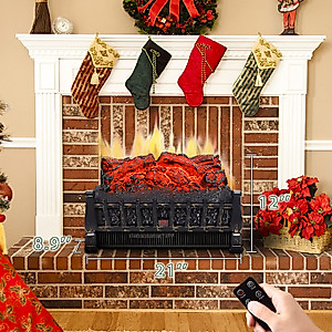 Waleaf Electric Fireplace Logs Set Heater 23", 1500W Freestanding Fireplace Insert with 5 Flame Brightness&Speed Realistic Ember Bed, 8H Timer