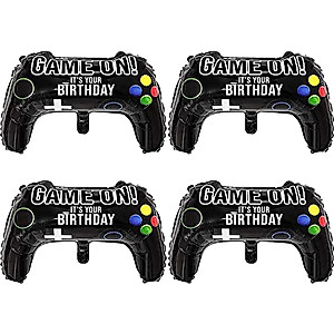 4 Packs Video Game Party Balloon Gamer Balloons 23.6 x 15.7 Inch Game on Balloons Video Game Controller Aluminum Foil Balloon for Gaming Birthday Party Decoration