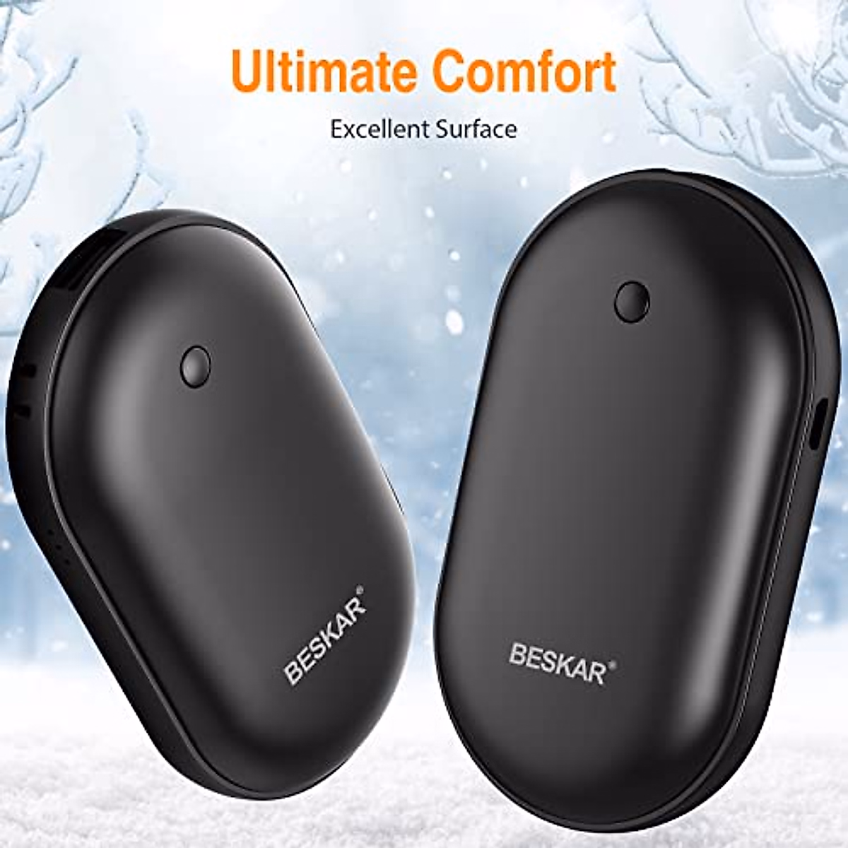 BESKAR Rechargeable Hand Warmer, USB Electric Handwarmer with Double-Sided Heating & Quick Charge, Portable Pocket Hand Warmer & Powerbank for Outdoor, Golf, Raynauds