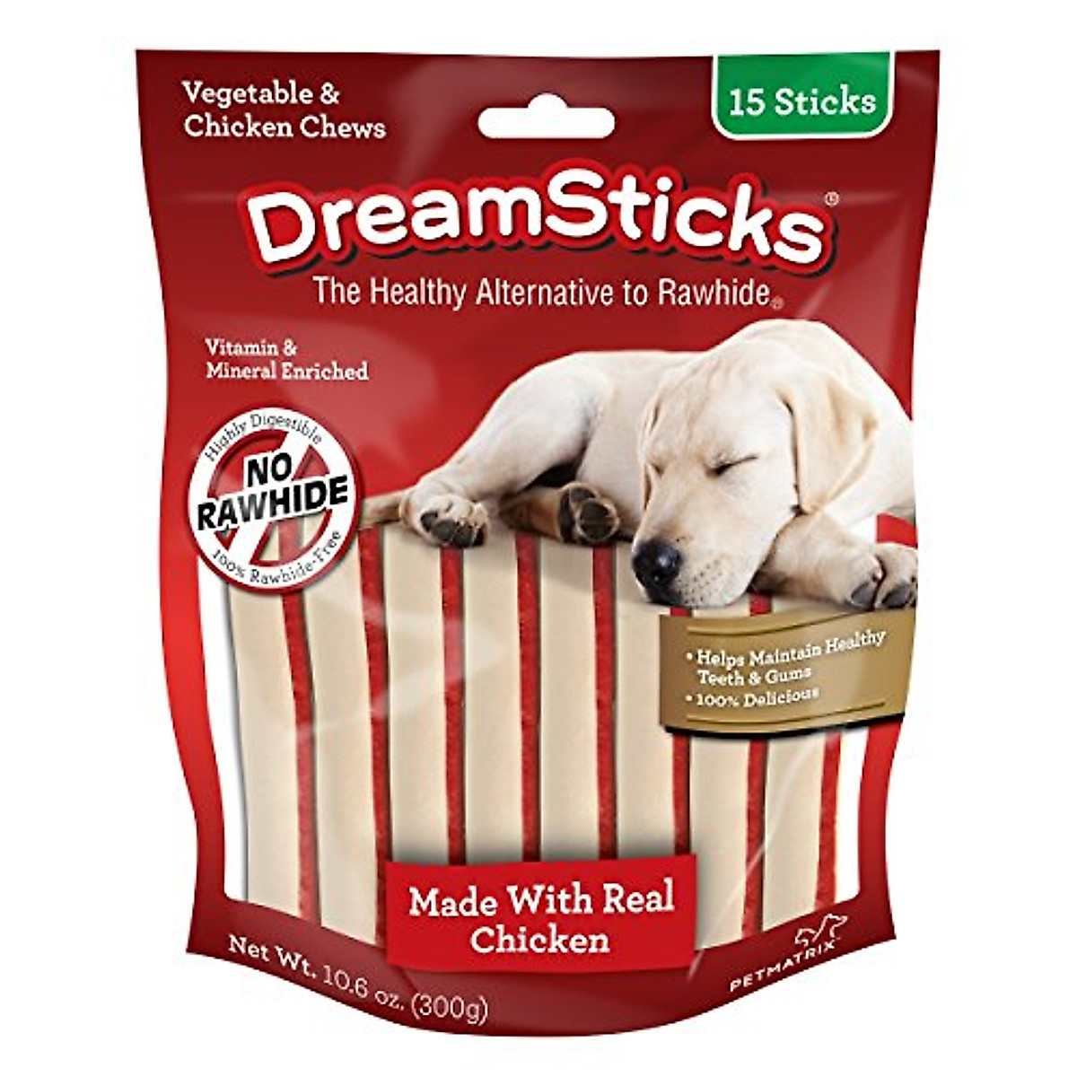 DreamBone DreamSticks, Rawhide Free Dog Chew Sticks Made with Real Chicken and Vegetables, 15 Sticks