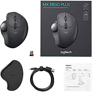 Logitech MX Ergo Plus Wireless Trackball Mouse, 2048 dpi Optical Sensor, 8 Buttons, 4-Way Scroll Wheel, 910-005178 (Renewed)