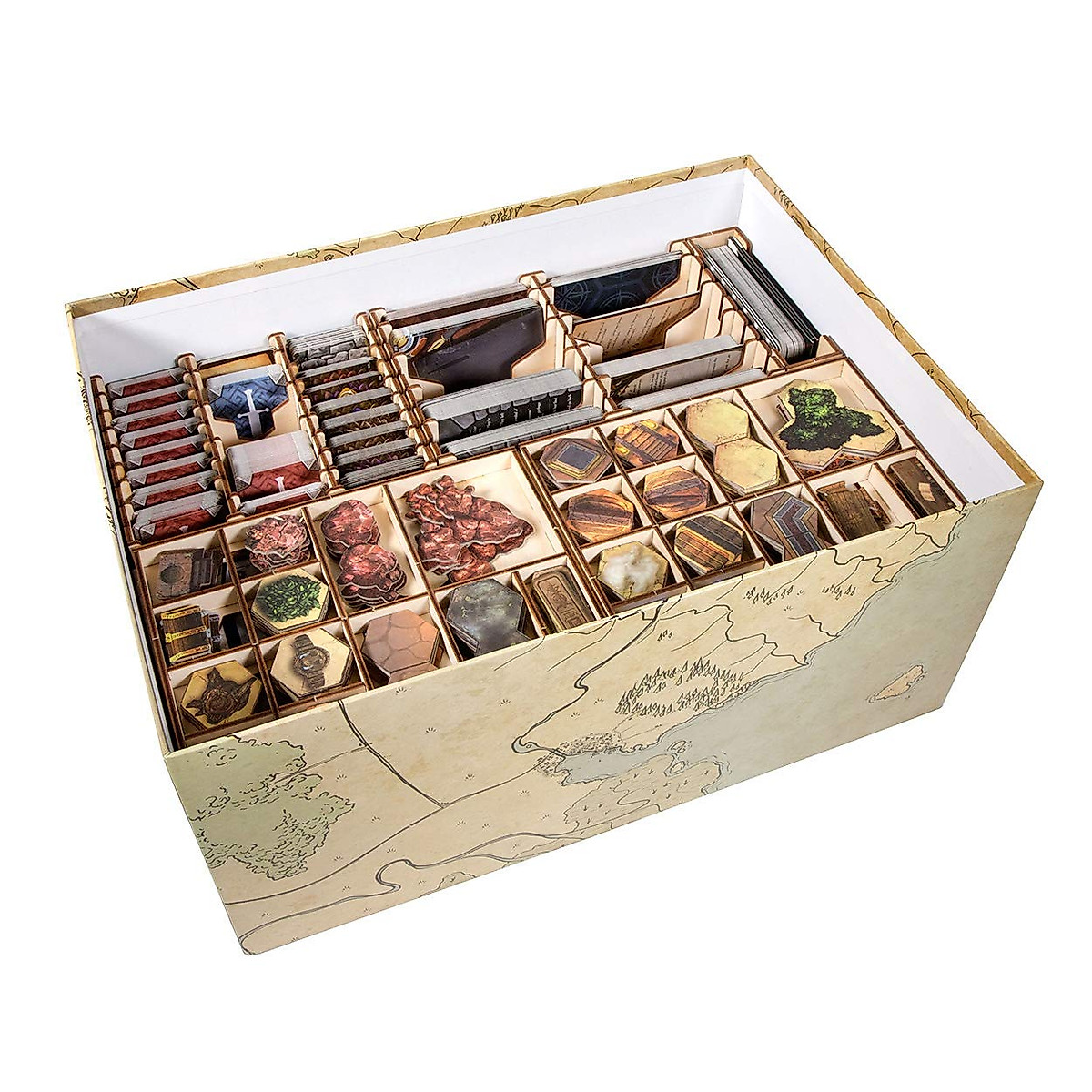 The Broken Token Game Organizer Compatible with Gloomhaven - Wooden Game Organizing Box with Multiple Trays and Dividers