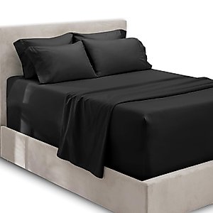 Hearth & Harbor Extra Deep Pocket Sheets - Fits Mattress 18-24 Inches Deep - Extra Deep Pocket Full Size Sheets Sets - 6 Piece Full Size Sheets - Full Sheets Deep Pocket - Black Sheets