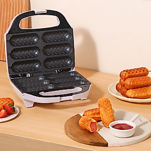 UVFAST Corn Dog Waffle Maker, Hot Dog Waffle Machine with Non-stick Coating Plate, Hot Dog Maker Toaster Make 6 Corn Dogs, Corn Dog Waffle Machine Make Corn Dog in Minutes, Easy to Clean, White