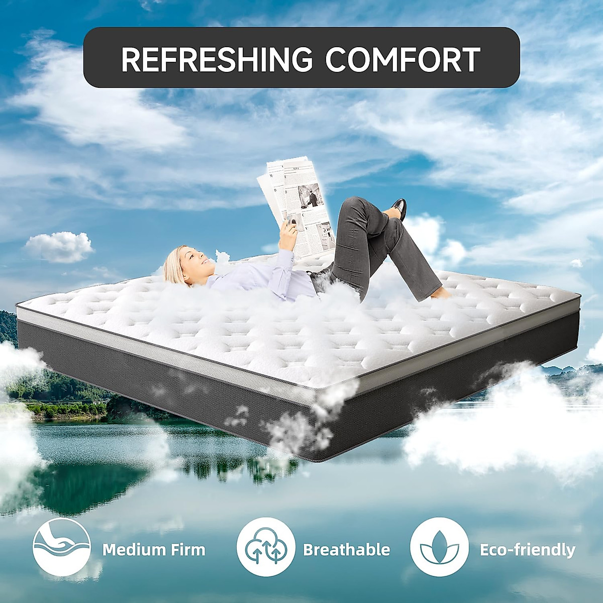 Hohamn Full Size Mattress, Gel Memory Foam Hybrid Mattress in a Box, Individual Pocket Springs, Supportive & Pressure Relief, Good Springback, Breathable Full Mattresses