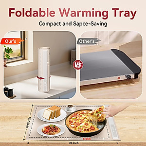Electric Warming Tray for Food, Full Surface Heating Portable Food Warmer Mat 3 Temperature Settings, Foldable Silicone Heating Mat for Buffet, Gatherings, Parties, Beige