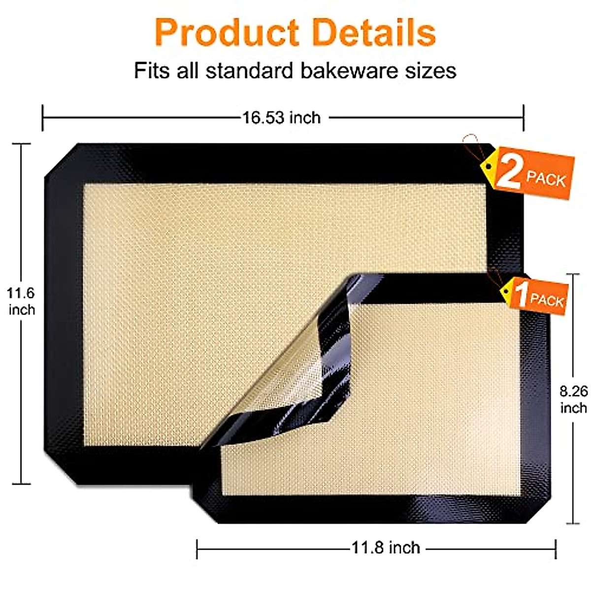 Silicone Baking Mat - HOOMIL Set of 3 Reusable Silpat Baking Mats, Heat Resistant Food Grade Half Sheet Cooking Mats for Cookies, Macarons, Bread and Pastry