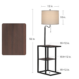 hykolity Floor Lamp W/ End Table and USB Charging Port, Modern Bedside Nightstand Lighting, Walnut Attached Side Table W/ Shelves for Living Room, Bedroom, Guest Room, Bulb Sold Separately