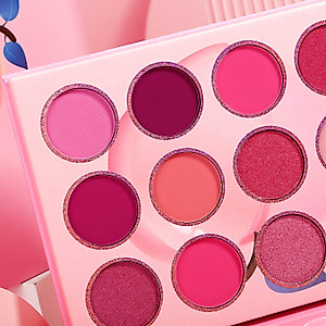 Afflano Pink Eyeshadow Palette Makeup, Pigmented Blendable Pink Eye Shadow Pallet Matte Shimmer, Bright Red Violet Small Cute Peach Eye Palette 12 Color, for Girl Women Mother's Gift