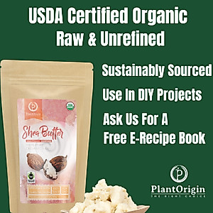 PLANTORIGIN Shea Butter 1 lb | Raw USDA Certified Organic | African Unrefined | Great for Hair, Skin, and your DIY Projects | Soap Making Base, Lip Balm, Stretch Mark Cream.