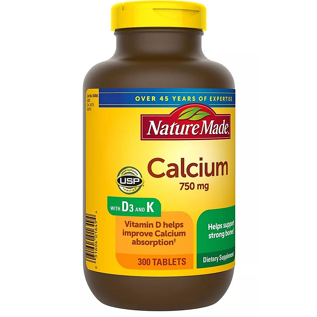Nature Made Calcium 750 mg with Vitamin D3 and K, Dietary Supplement for Bone Support, 300 Tablets+Better Guide Vitamins Supplements Book Free