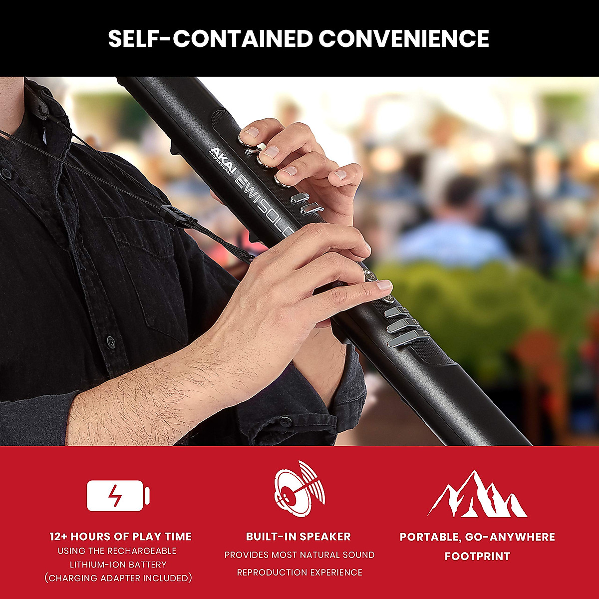 AKAI Professional EWI Solo - Electronic Wind Instrument With Built-in Speaker, Rechargeable Battery, 200 Sounds and USB MIDI Connectivity,Black