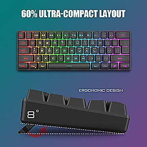 RedThunder 60% Wireless Gaming Keyboard, Rechargeable RGB Backlit Ultra Compact Mini Gaming Keyboard, Ergonomic Waterproof Mechanical Feeling Keyboard for PC, MAC, Laptop, PS4, PS5, Xbox ONE Gamer