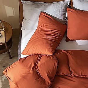 Burnt Orange Duvet Cover King, 100% Washed Microfiber Pink Bedding Set 3 Pieces Duvet Cover, 1 Duvet Cover with 2 Pillowcases, with Zipper Closure, Ultra Soft Feel Natural Wrinkled (Burnt, King)