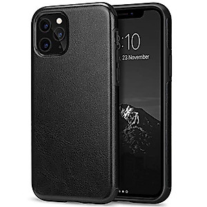 TENDLIN Compatible with iPhone 11 Pro Max Case Premium Leather TPU Hybrid Case (Black)