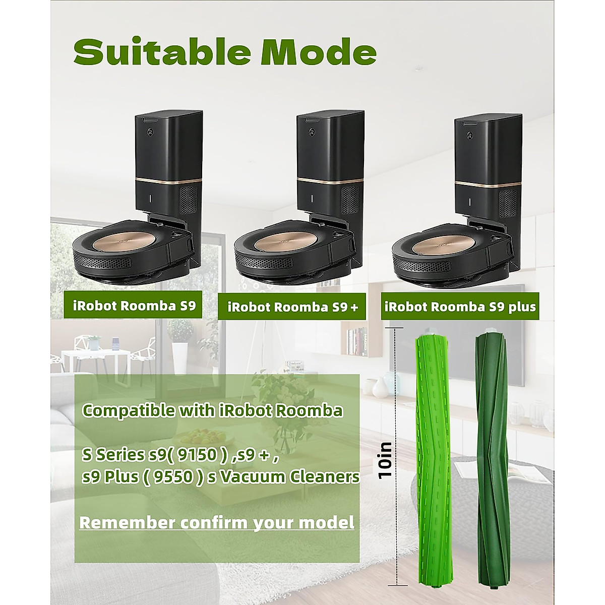 3 Set S9 Replacement Brushes Parts Fits For iRobot Roomba S9 (9150) S9+S9 Plus (9550) S Series Vacuum Cleaner,Vacuum Cleaner Rubber Roller Brushes