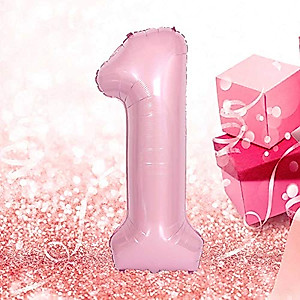 JANOU Number 1 Pink Balloon 40 Inch Big Helium Foil Balloons 1st Birthday Baby Shower Wedding Party Decoration