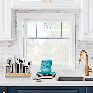 Sorbus Silverware Holder with Caddy for Spoons, Knives Forks, etc — Ideal for Kitchen, Dining, Entertaining, Buffet, Picnic, and More — Stainless Steel with Bamboo Wood Base