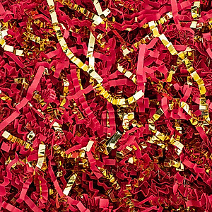 MagicWater Supply Crinkle Cut Paper Shred Filler (1 LB) for Gift Wrapping & Basket Filling - Red & Gold