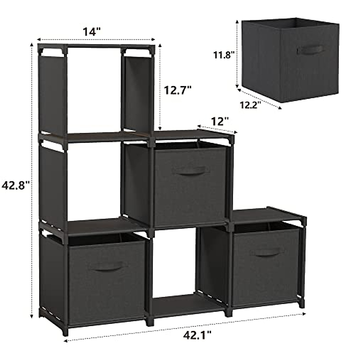 6-Cube Storage Organizer, Closet Organizers and Storage, Cube Storage Shelf with 3 Extra Drawers, Strong Load-Bearing Capacity, Portable Shelves for Bedroom, Living Room, Home, Office Black