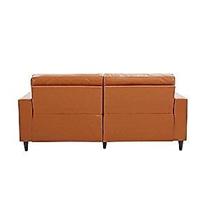 Cotoala PU Leather Sofa, Modern Upholstered 3 Seat Sectional Couch Furniture for Living Room, Home, Solid Frame and Wood Legs-Brown