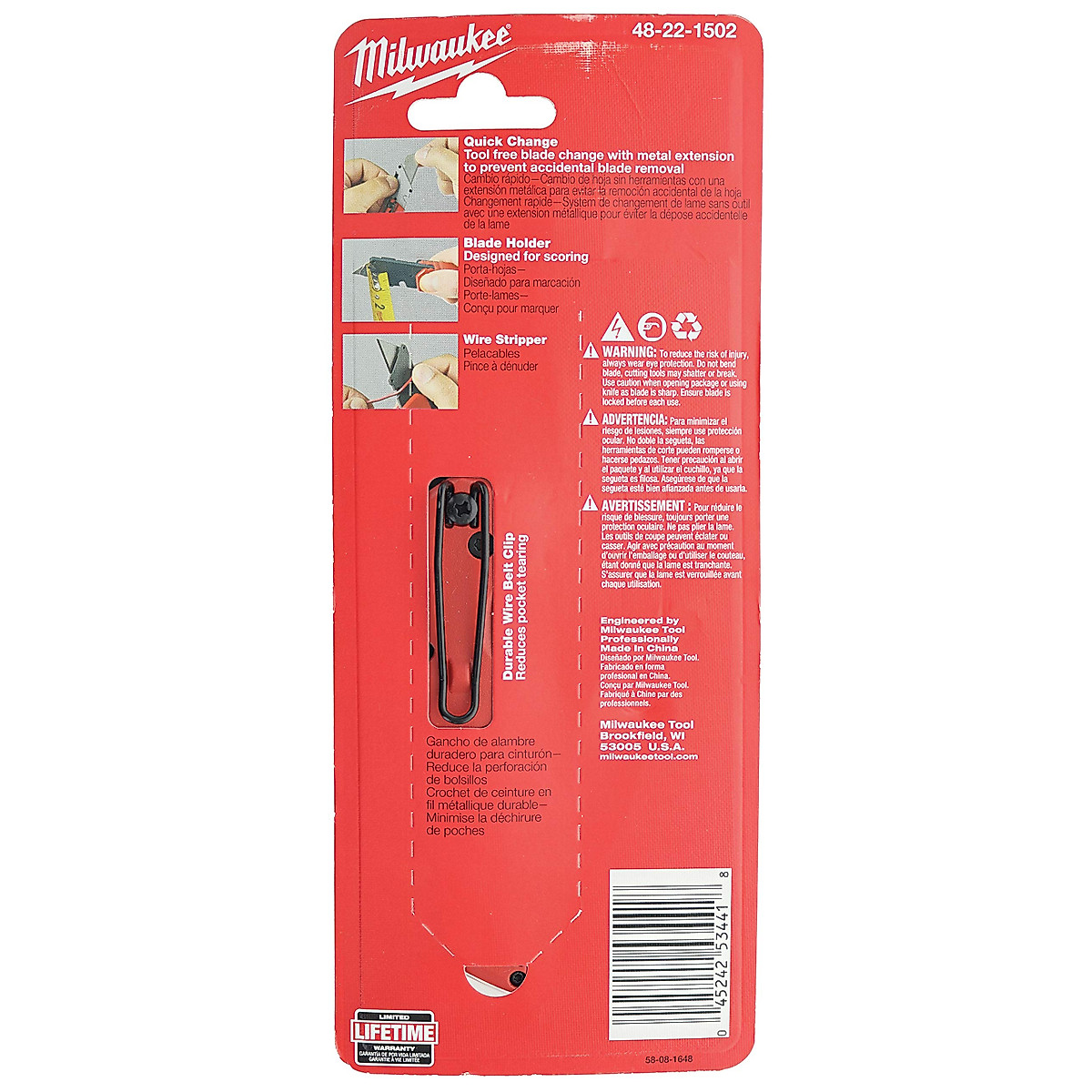Milwaukee 48-22-1502 Fastback Folding Utility Knife with 5 Blade Storage, Wire Stripping Compartment, and Gut Hook