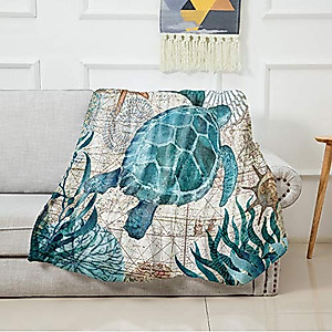Sea Turtle Throw Blanket, Teal Flannel Fleece Blanket,Soft Cozy Fuzzy Comfy Warm Cute Lightweight Blanket for Women Adult Girl,Baby-Hawaiian Gifts - Microfiber Nap Blanket for Couch,Bed,Sofa - 60"x50"