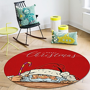 Red Santa Area Rug Carpet for Kids Teen Girls Boys Bedroom, Living Room, Washable Outdoor Indoor Accent Throw Runner Floor Mat Area+Rug Merry Christmas Summer Brown Farmhouse 3FT(Round)