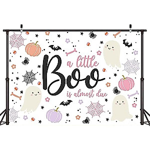 Ticuenicoa 6×4ft Halloween Baby Shower Backdrop A Little Boo is Almost Due Pink Ghost Bat Pumpkin Girls Kids Hey Boo 1st Birthday Party Photography Background First Birthday Party Banner Decor