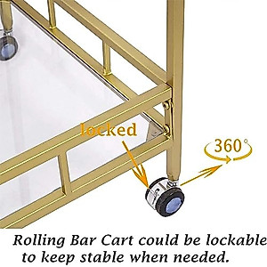 VLOBAOM Rolling Bar Cart for Home, Beverage Cart with Storage Shelf, Mobile Shelving Unit Rolling Utility Cart, Kitchen Serving Trolley,30''Dx17''Wx31''H,Gold