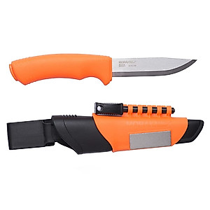 Morakniv Stainless Steel Fixed-Blade Bushcraft Survival Knife with Sheath and Fire Starter, 4.3 Inch,Orange