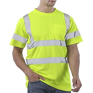 Hi Vis T Shirt Class 3 High Visibility Shirts for Men Safety Shirts with Reflective Strips and Pocket Breathable Construction Work Mesh Short Sleeve Yellow XL