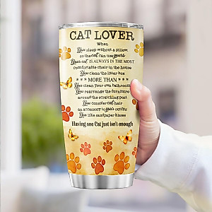JENOIS Cat Gifts, Tumblers Lovers For, Tumbler 20 Oz With Lid And Straw, Pet Cat Lover
