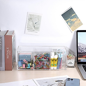 Hipiwe Acrylic Organizer with Lid Clear Jewelry Display Case Divided Bathroom Organizer Box Multi-purpose Desktop Organizer for Jewelry Cosmetic Candy Hair Accessories,Rectangle with 3 Compartment