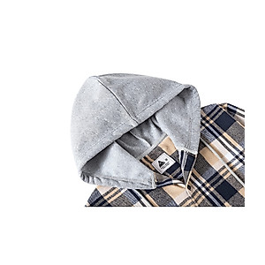 SWISSWELL Mens Flannel Hoodie Shirts Long Sleeve Fashion Plaid Jackets Button Down Shirts Navy Beige L