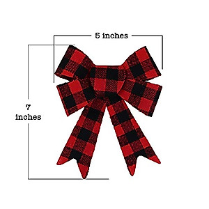 Iconikal 5-Loop Flannel Bows, Red Buffalo Plaid, 5 x 7-Inch, 12-Pack