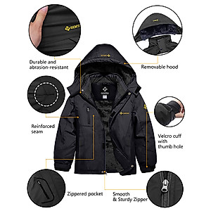 GEMYSE Boy's Waterproof Ski Snow Jacket Fleece Windproof Winter Jacket with Hood (Black,8)