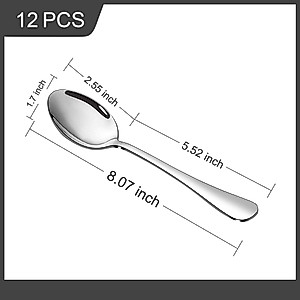 Stainless Steel Flatware Set, 12 Pieces, Mirror Polished Soup and Tablespoons, Dishwasher Safe (Dinner Spoons Set of 12)