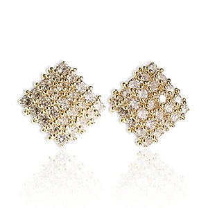 Sonateomber Large Rhinestone Stud Gold Square Geometric Statement Earrings for Women - Big Sparkly Cubic Zirconia Ball Beaded Vintage Rhombus Jewelry Gift