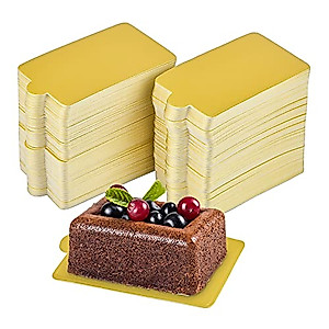 200 Pcs Mini Rectangular Cardboard, Mousse Cupcake Base, Cake Dessert Paper Board, Dissert Plates Circle Patries Cardboard Base Decorating Display for Party Wedding Catering Restaurant (Gold)