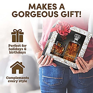 Paksh Novelty Whiskey Decanter Set - 7-Piece Italian Crafted Glass Decanter & Whiskey Glasses Set - Holiday Whiskey Gifts for Men and Women w/ Ornate Stopper and 6 Cocktail Glasses, Red