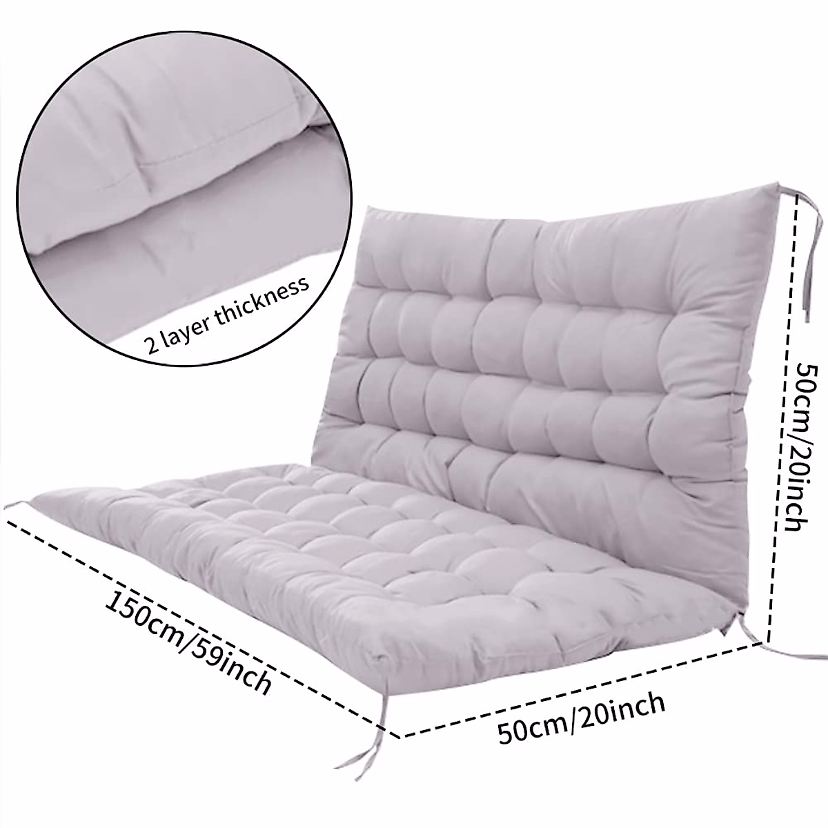 MUVLUS Indoor/Outdoor Bench Cushion, 59"x39.3" Swing Cushion Wicker Seat Cushions,Lounger Garden Furniture Patio Lounger Bench Seat Cushions (Gray)