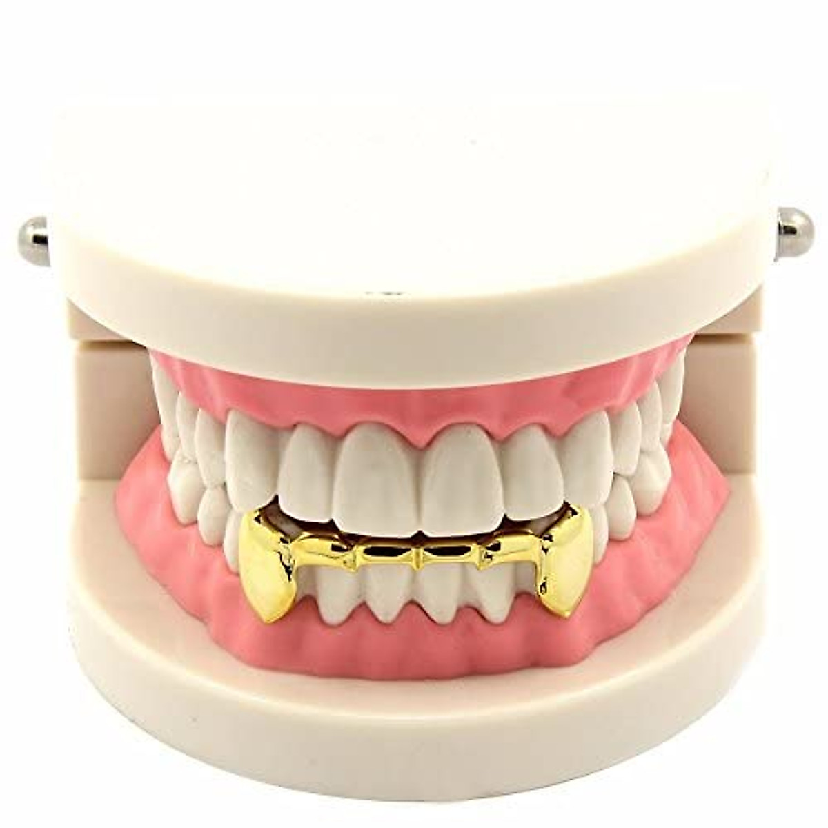 24K Gold Plated Grillz Bottom Vampire Fangs Grill Hip Hop Teeth Caps + Extra Molding Bars + Microfiber Cloth