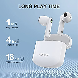 Edifier W200T Mini True Wireless Earbuds, Bluetooth 5.1 Headphones with 22H Playtime, Noise Cancelling TWS in-Ear Earphones with Mic, IP54 Waterproof Headset for Sports Workout Running Travel - White