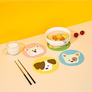 4pcs Cartoon Animal Kitchen Heat Resistant Mat Silicone Pot Holders,Dog Bulldog Pattern Trivets for Hot Pot and Pans,Cute Kitchen Accessories, Heat Insulation Anti hot pad (4Pcs Dogs)